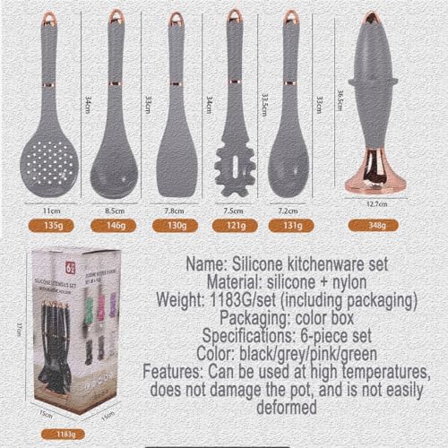 6-piece Non-stick Silicone Cooking Kitchen Utensils Spatula Set With Rocket Holder, Cool Anti Scratch Kitchen Utensils, Chef Gifts for Men Unique Funny (Color : Pink)