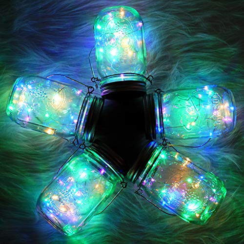 SunKite Solar Mason Jar Lights, 8 Pack 15 LED Waterproof Fairy Firefly Jar Lids String Lights with Hangers(NO Jars), Patio Yard Garden Wedding Easter Decoration - Multicolor