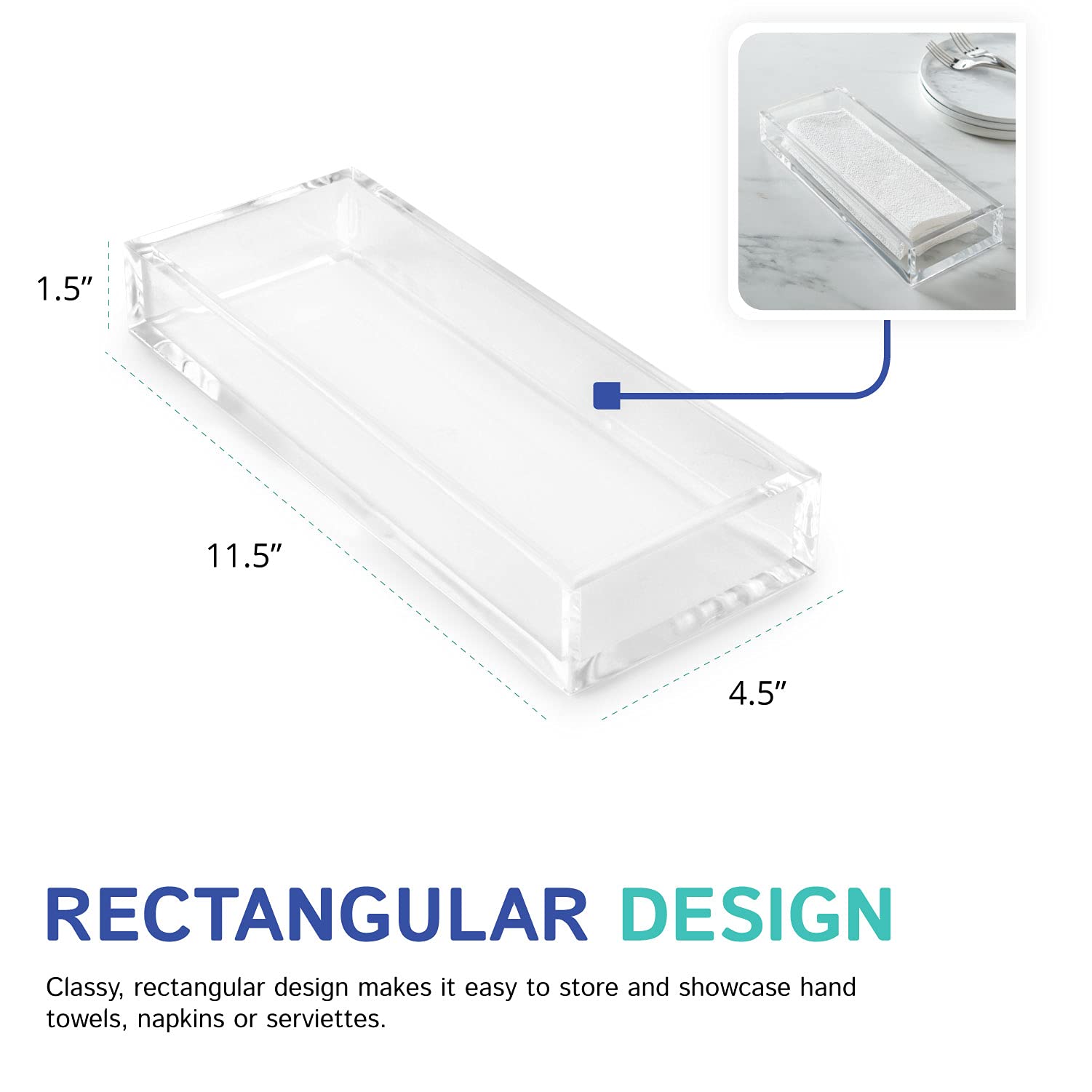 Huang Acrylic Clear Hand Towel Tray 11"x4" (10.5"x3.5" Internal) | for Bathrooms, Kitchens, Hosting, Picnics, Parties | Long Lasting Premium Acrylic Construction