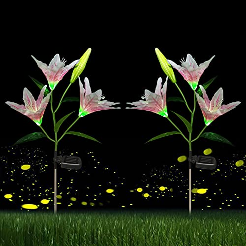 RICOVO Solar Flower Decorative Garden Light, 2 Pack Solar Lily Outdoor Flower Light, Changing Color Lawn Ornaments Pathway Light, Yard Art Landscape Light for Backyard, Patio, Balcony.(Pink 2)