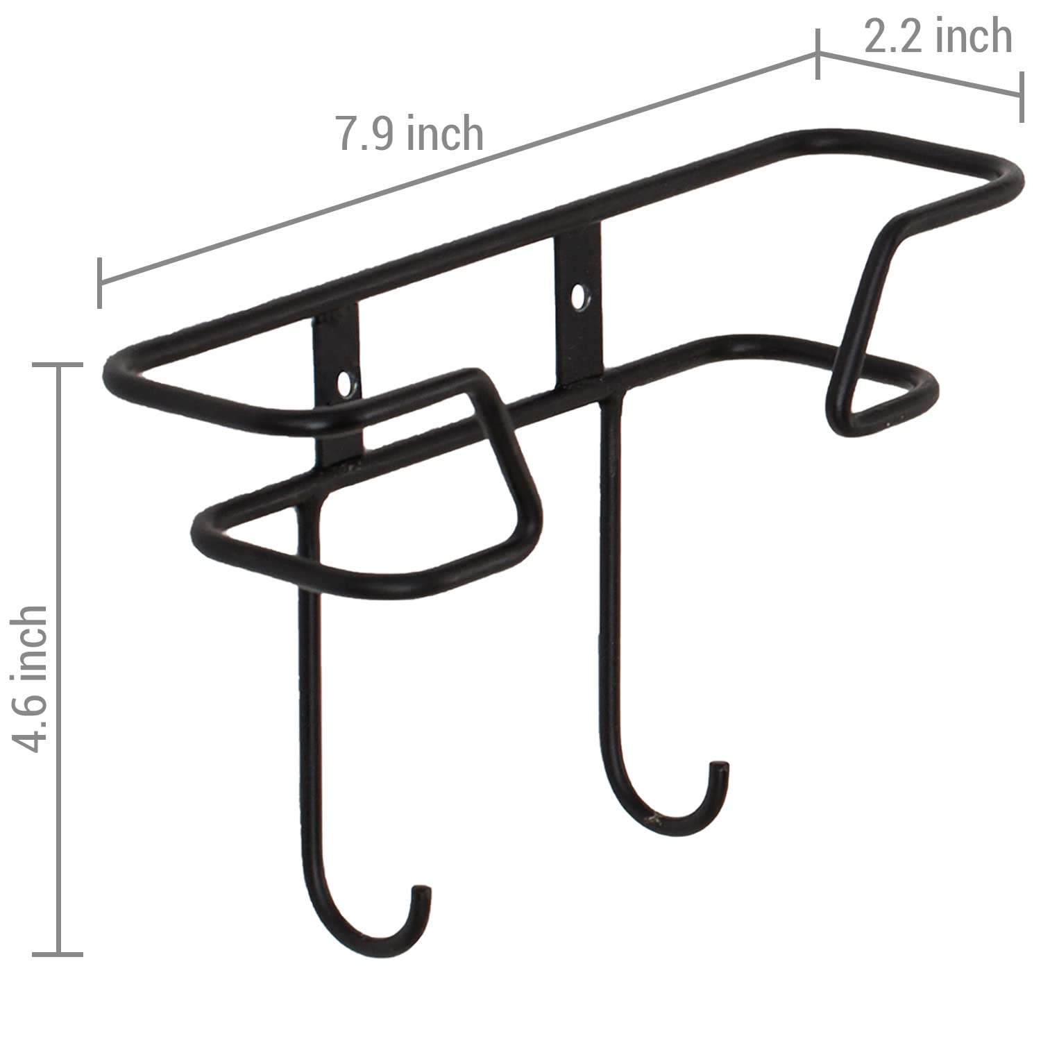 MyGift Wall Mounted Matte Black Metal Plate Display Rack with Hanging Hooks for Teacups and Mugs, Decorative Plate Holder Stand with Cup Hooks, Set of 2