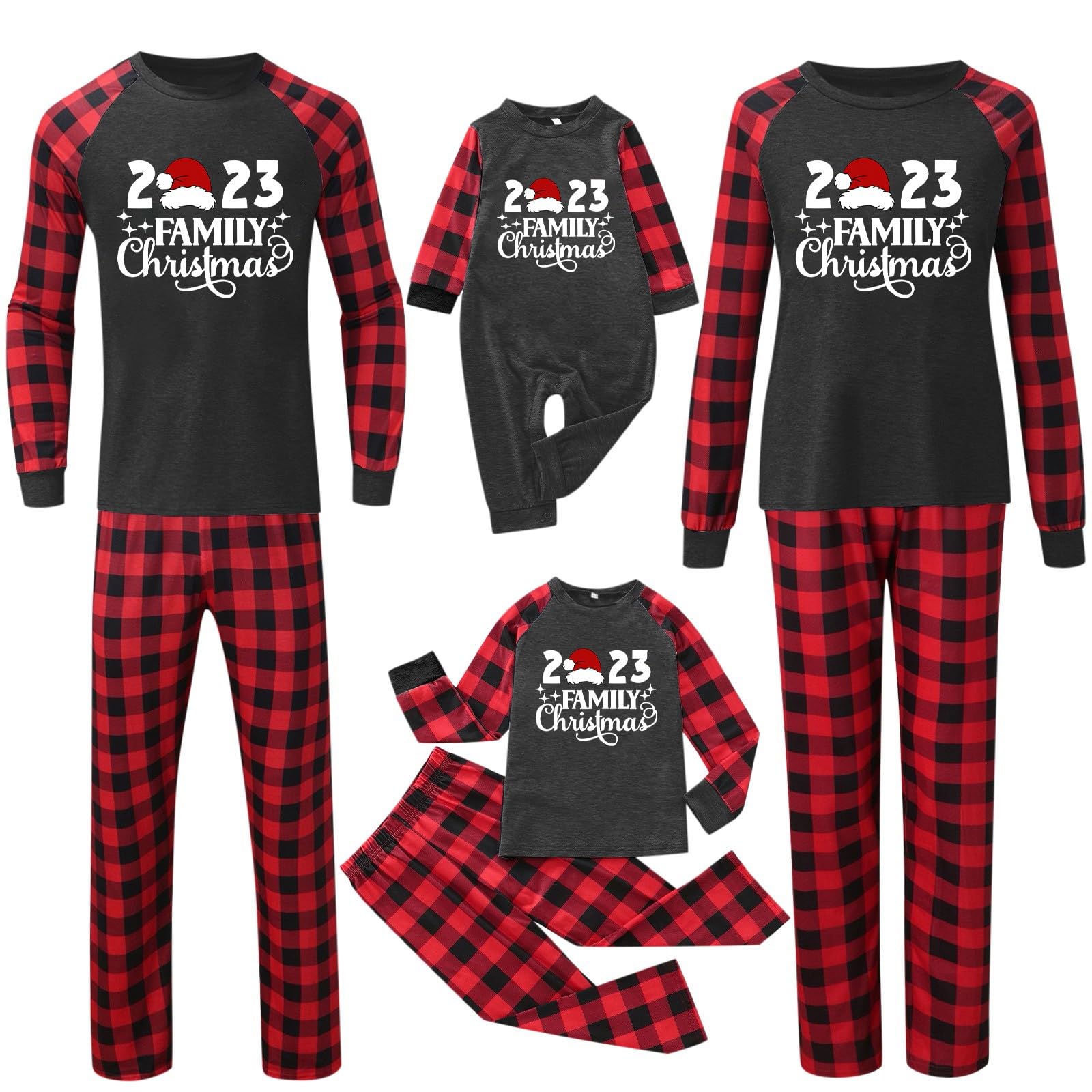 Christmas Pajamas for Family 2023 Matching Sets Xmas Long Sleeve Pj 2 Piece Set Festival Party Sleepwear Jammies(Women,11-Dark Gray,Large)
