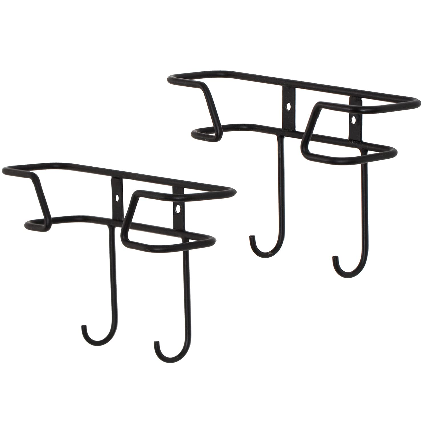 MyGift Wall Mounted Matte Black Metal Plate Display Rack with Hanging Hooks for Teacups and Mugs, Decorative Plate Holder Stand with Cup Hooks, Set of 2