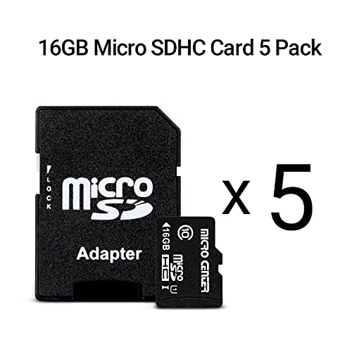 Micro Center 16GB Class 10 Micro SDHC Flash Memory Card with Adapter for Mobile Device Storage Phone, Tablet, Drone & Full HD Video Recording - 80MB/s UHS-I, C10, U1 (5 Pack)