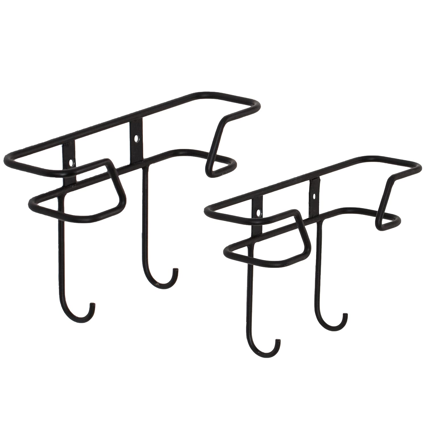 MyGift Wall Mounted Matte Black Metal Plate Display Rack with Hanging Hooks for Teacups and Mugs, Decorative Plate Holder Stand with Cup Hooks, Set of 2