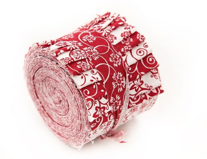 16 Pcs Fabric Strips Cute, Beautiful 100% Cotton Fabric Quilting Strips, Width 2.5 inch Length 44 inch, Gift Red & White Basics Jelly Roll pre-Cut, DIY Blanket