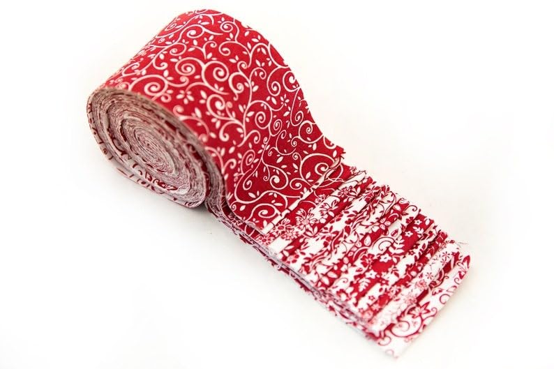 16 Pcs Fabric Strips Cute, Beautiful 100% Cotton Fabric Quilting Strips, Width 2.5 inch Length 44 inch, Gift Red & White Basics Jelly Roll pre-Cut, DIY Blanket