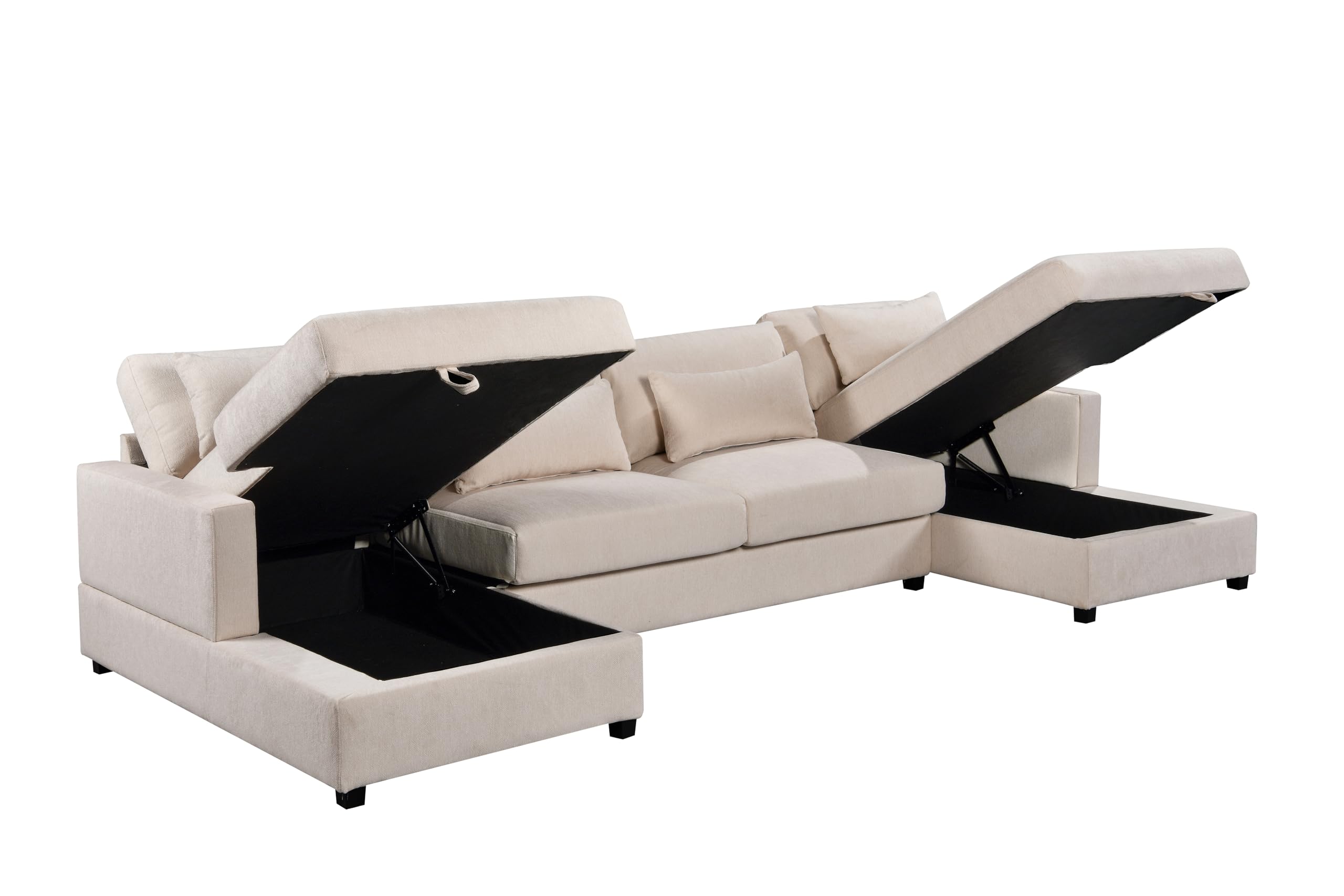 U Shaped Couch Sectional Sofa with Storage Oversized Sectional Couch with Double Chaise Lounge Modern 6 Seat Cloud Couch with 4 Lumbar Support Pillows for Living Room, Beige