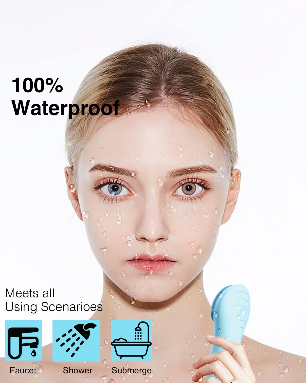 Sonic Face Scrubber, Waterproof Face wash Brush for Men & Women, Rechargeable Face Brushes for Cleansing and Exfoliating, Electric Facial Cleanser Brush - Mint