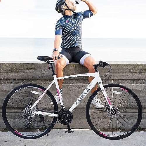 petolovty Hybrid Road Bikes for Men and Women, 700C/28 Inch Road Bikes, 24 Speed Commuter Bike with Sturdy Frame