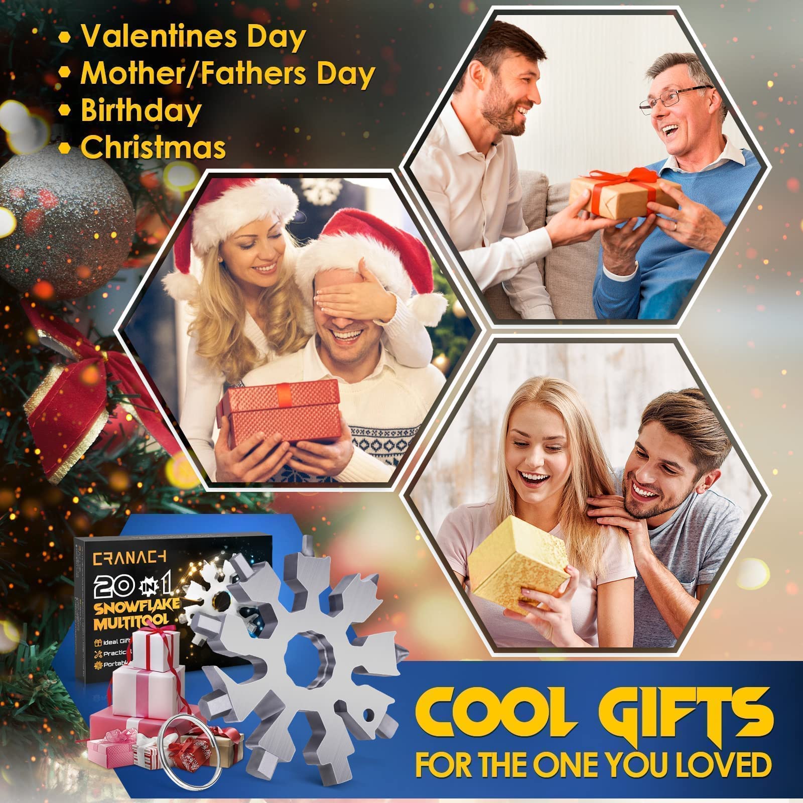 Gifts for Men-Snowflake Multitool Tools Christmas Stocking Stuffers Gifts for Dad Adults Women and Multitool Pen Construction Tools Tools for Husband Him Teens