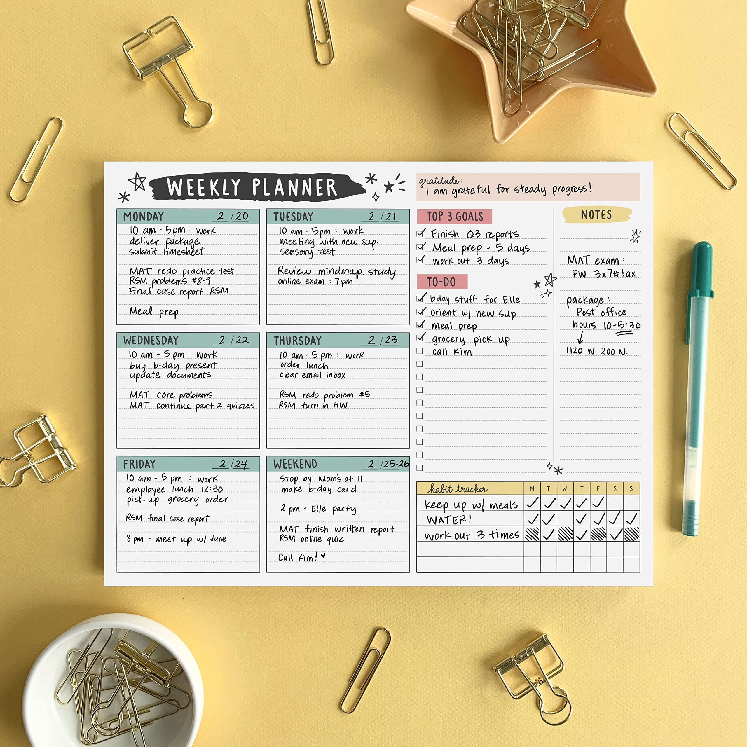 Weekly Planner Notepad - 52 Tear-Off Sheets, 8.5 x 11” Notepad Goal Tracker Organizer with Space for Daily Schedule, To Do List, Notes, and Habit Tracker