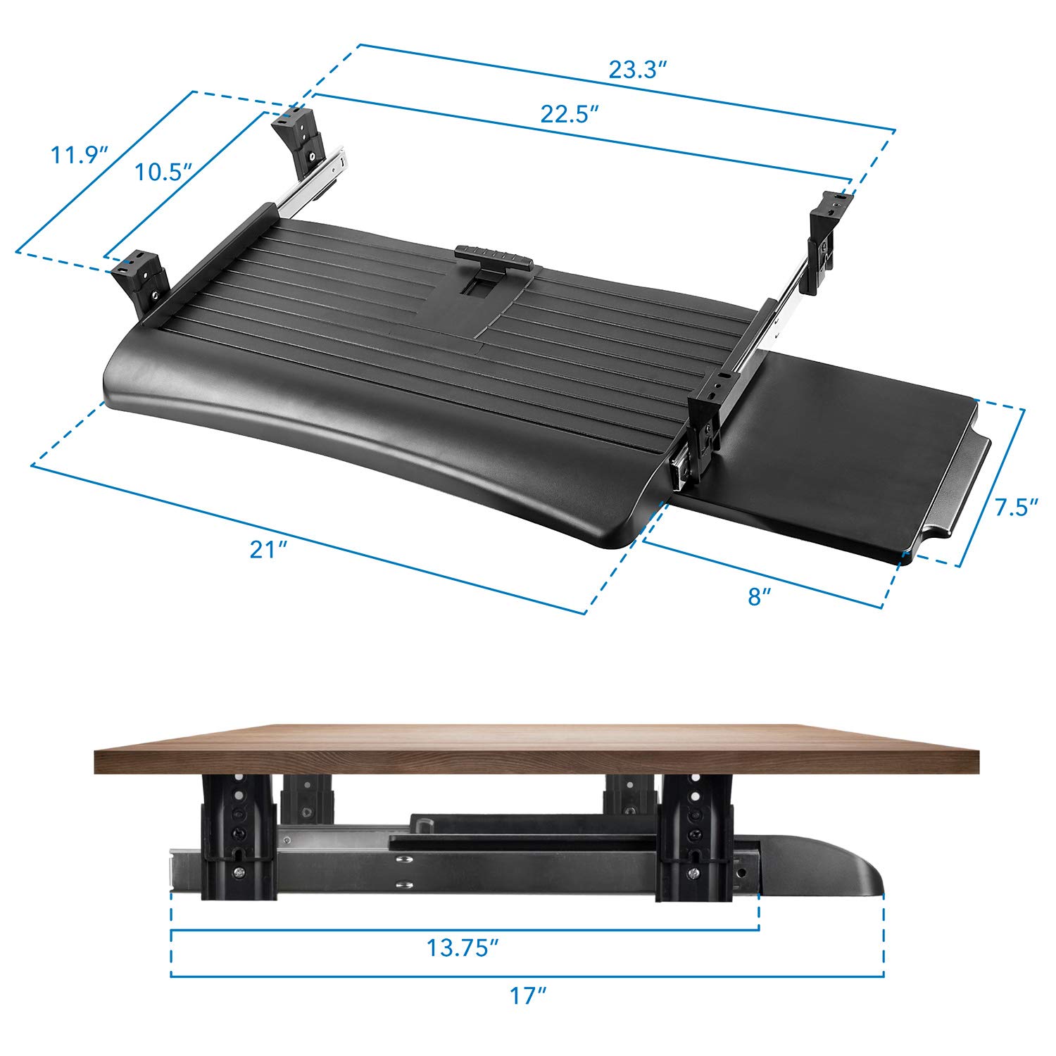 Mount-It! Keyboard Drawer Under Desk with Mouse Platform, Easy-Glide Sliding Under-Counter Computer Keyboard Tray 21 inch Wide