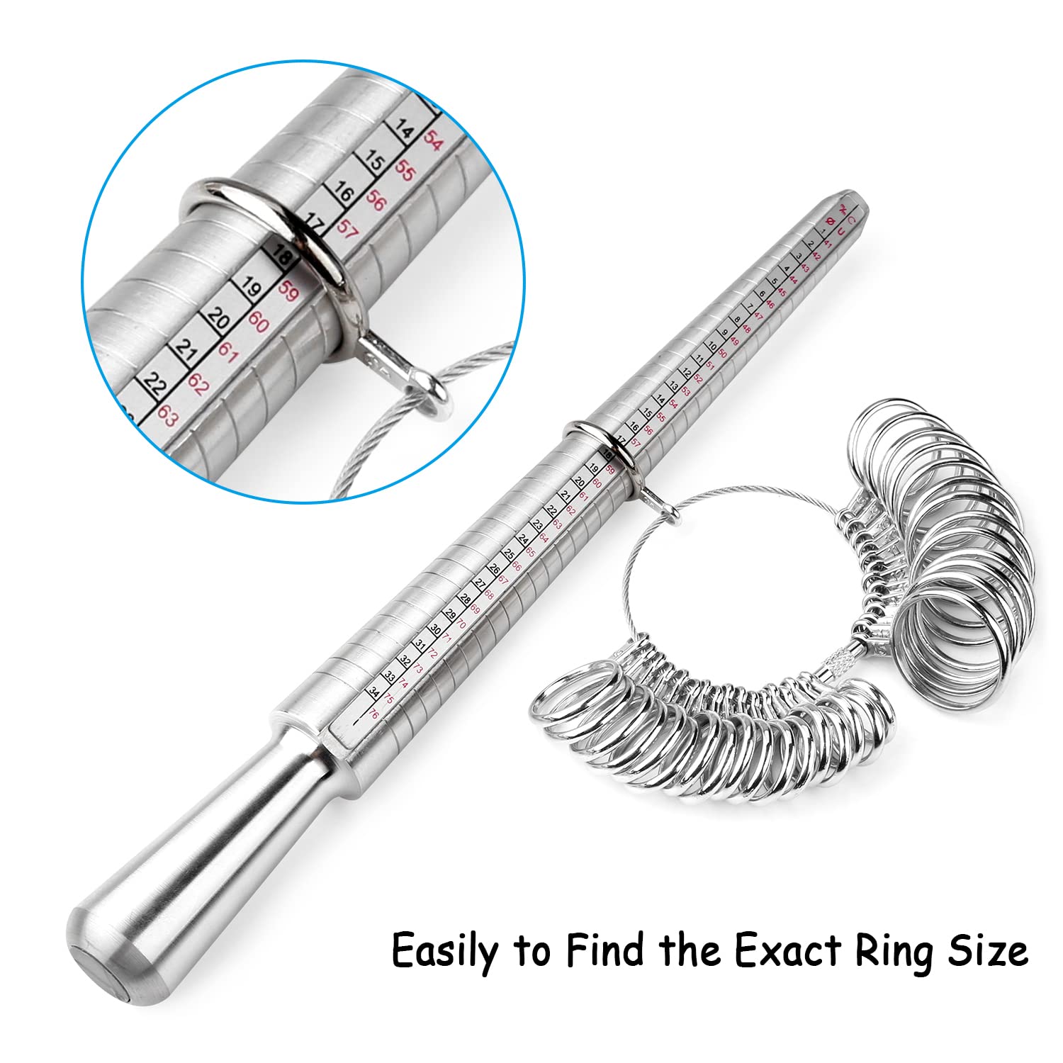 Accmor Ring Sizer Tool Including Ring Mandrel & Ring Sizer Guage, 4 Sizes Ring Measurement Stick Metal Mandrel & Finger Sizing Measuring Tool Set for Jewelry Making Measuring