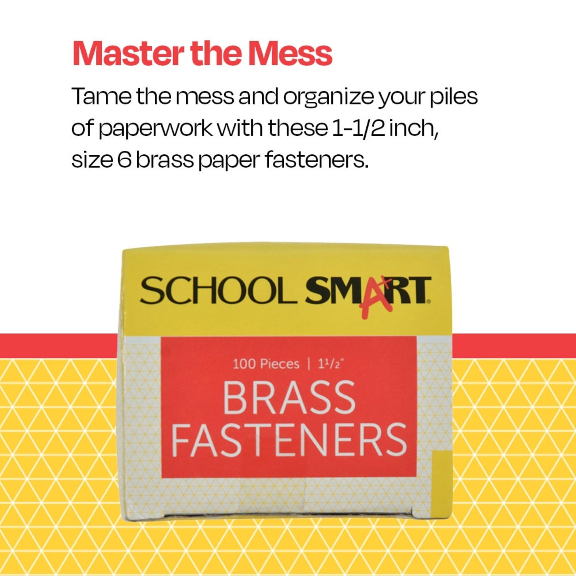 School Smart Brass Plated Fasteners - 1 1/2 inch - Box of 100