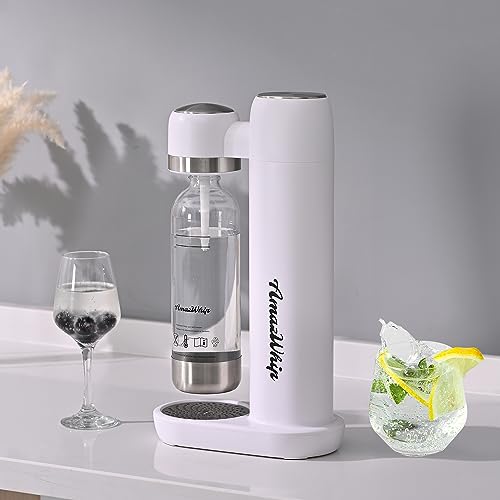 AmazWhip sparkling water maker, paired with CO2 gas canisters and 1L water bottles for Household soda water (White+ 2 canisters)