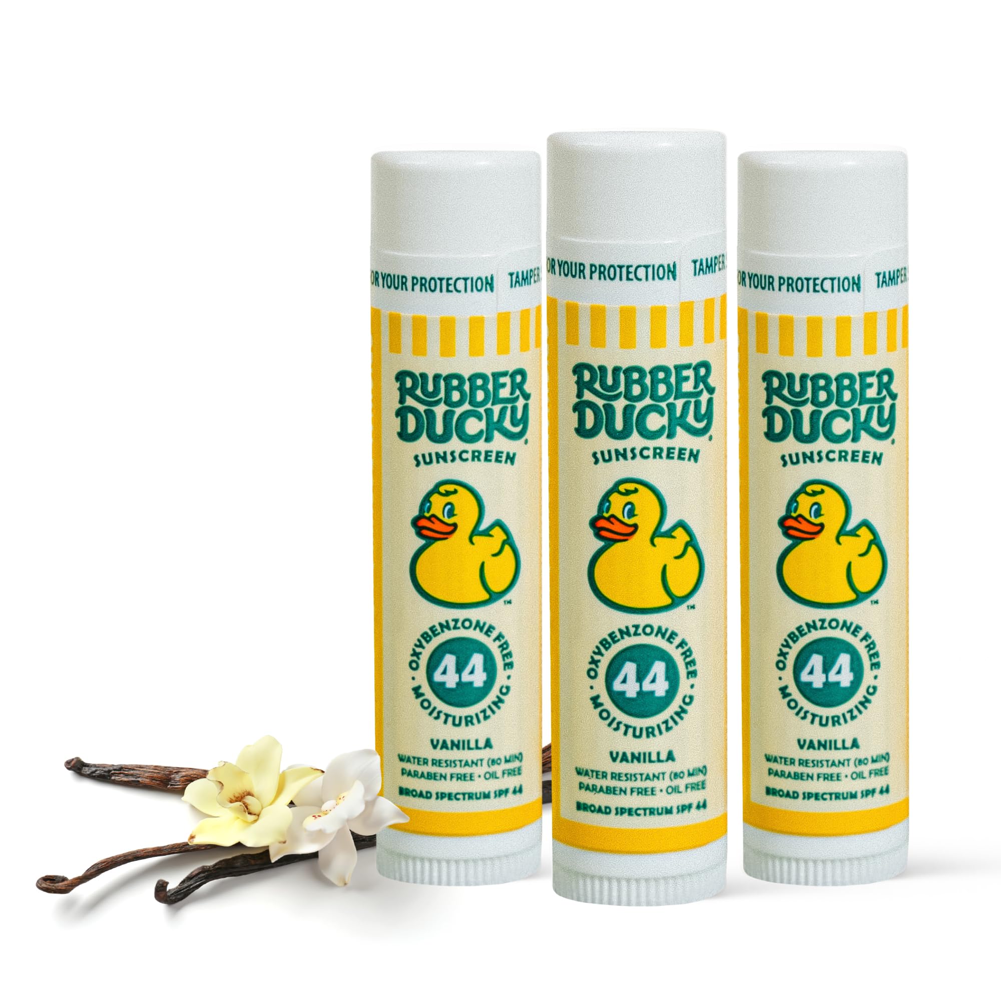 Rubber Ducky - SPF 44 Lip Balm - Moisturizing Vitamin E Sunscreen For Lips - All Season Broad Spectrum UV Protection - Waterproof 80 Minutes - NO-OX Protectant - Clear - Vanilla - 3 Pack