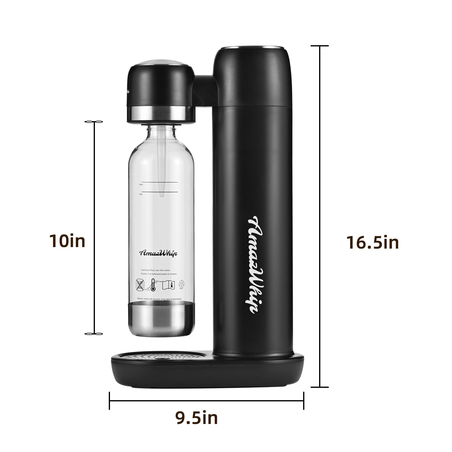 AmazWhip sparkling water maker, paired with CO2 gas canisters and 1L water bottles for Household soda water (Black+ 2 caniters)
