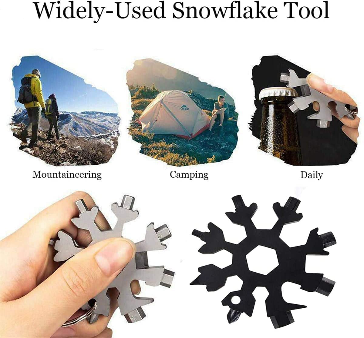 18-in-1 Stainless Steel Snowflake Keychain Multi-Tool Portable Keychain Screwdriver Bottle Opener Tool for Outdoor Camping Gift for Valentine's Day, Birthday, and Happy New Year (multi4 pack)