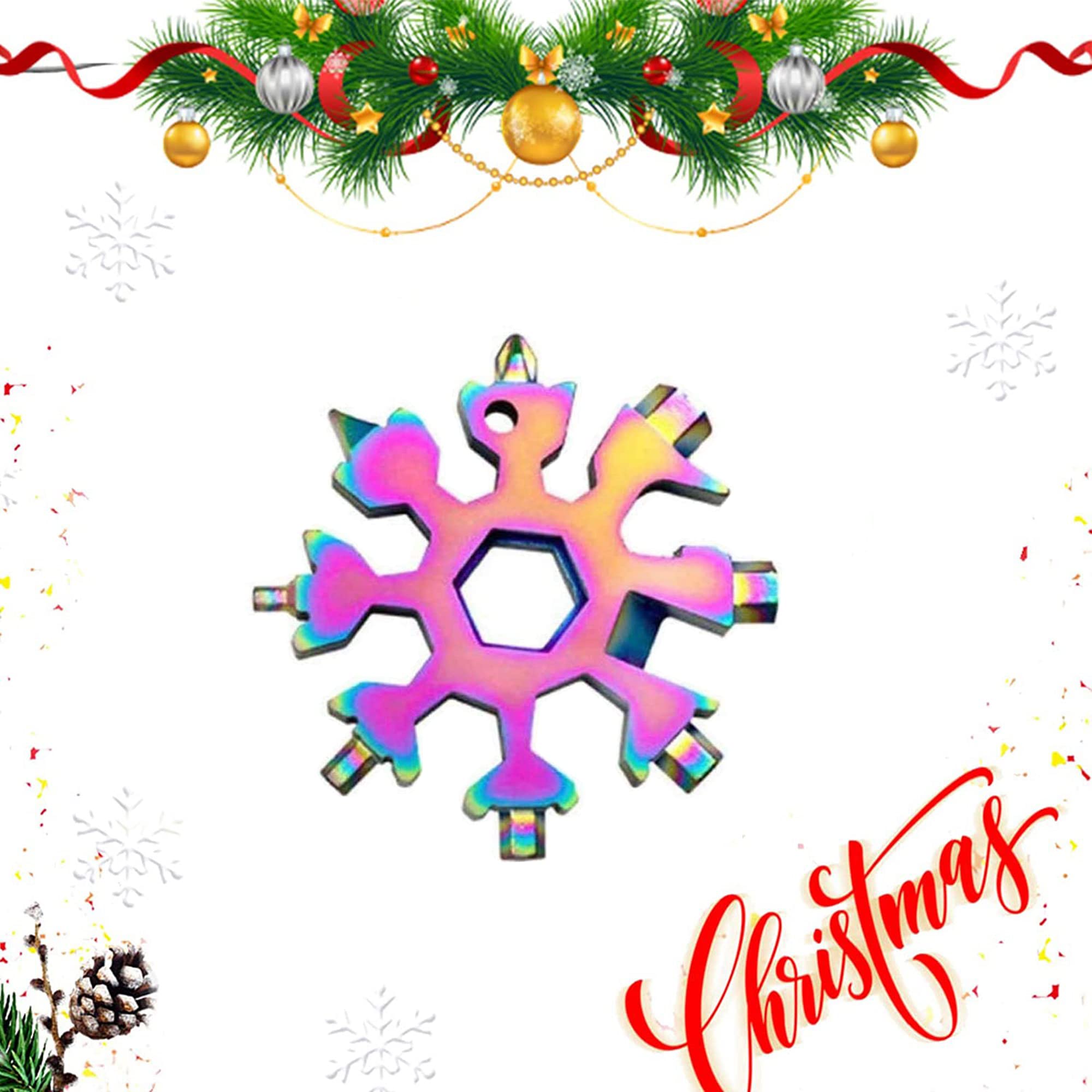 Ifaeveus 18-in-1 Snowflake Multitool - Snow Flake Multi-Tool, Stainless Steel Mini Wrench, Snowflakes Handy Tool for Outdoor Camping with Keyring, Great Christmas Gift for Men, Dad