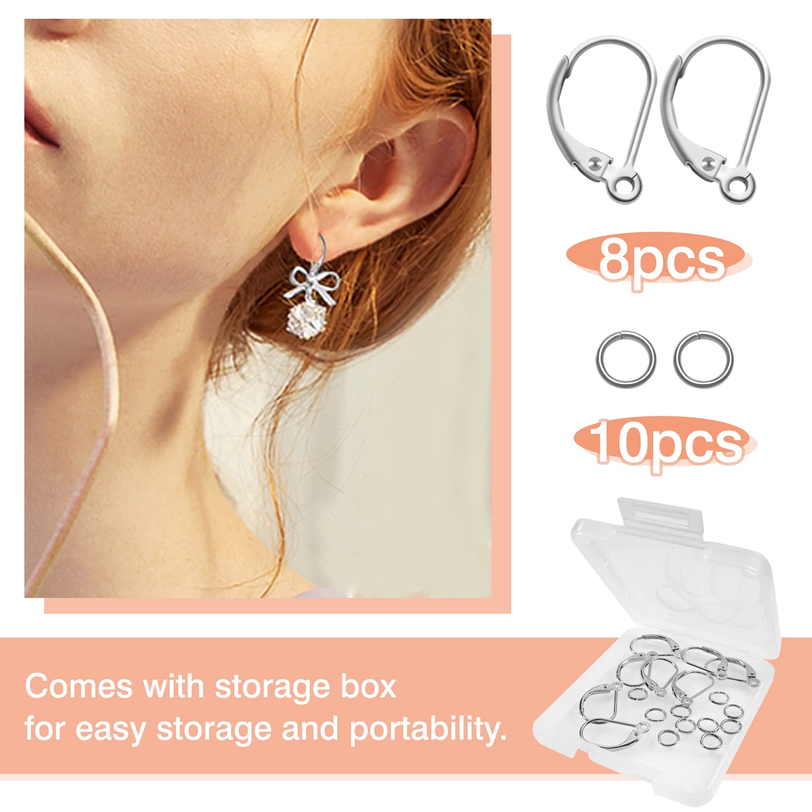 TOAOB 8pcs 925 Sterling Silver Leverback French Earring Hooks Hypoallergenic Dangle Earwire Findings 16x9mm for Jewelry Making