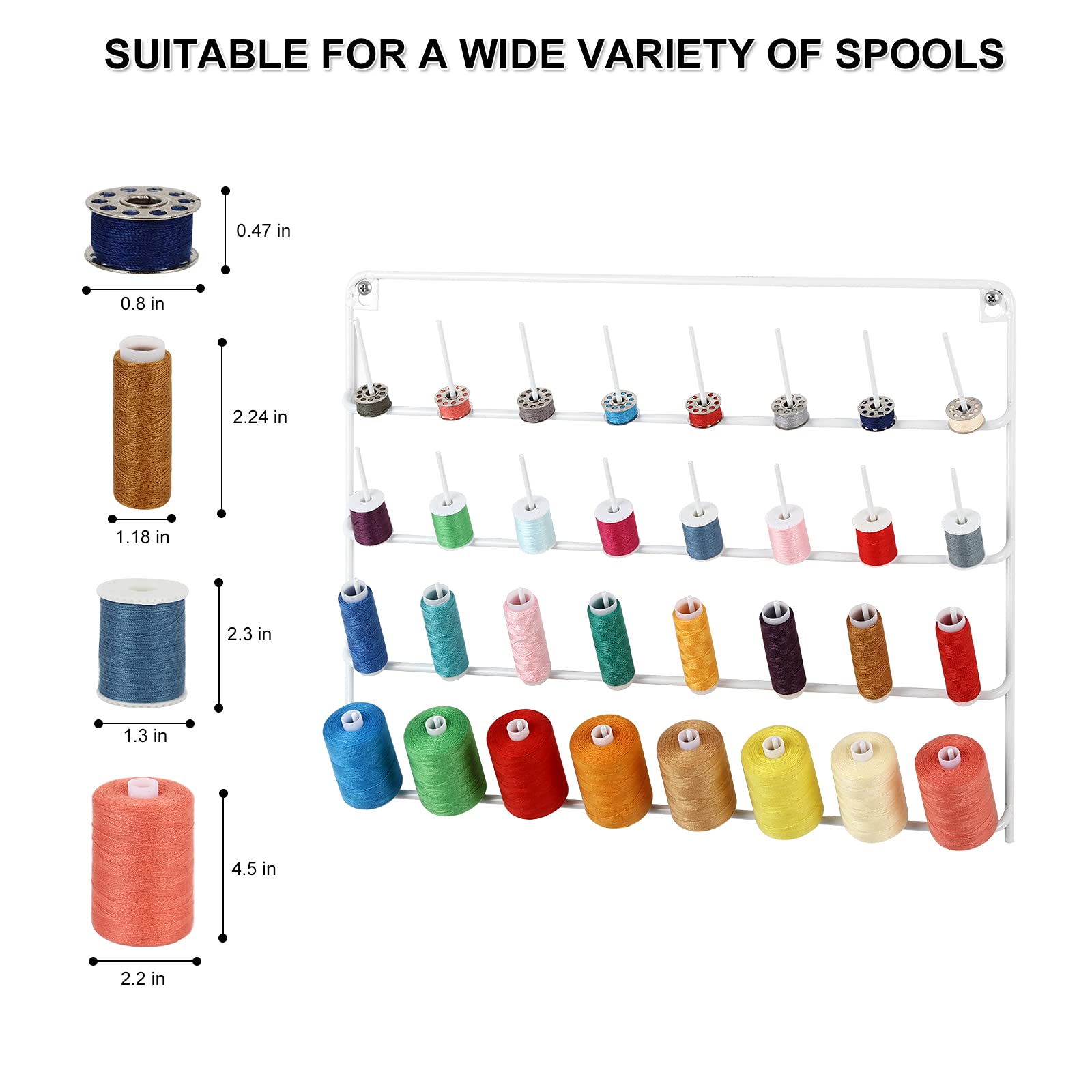 4 Pack Sewing & Embroidery Thread Rack Wall-Mounted Thread Holder Metal Sewing Organizer with Hanging Tools, Large Thread Organizer, 32-Spool