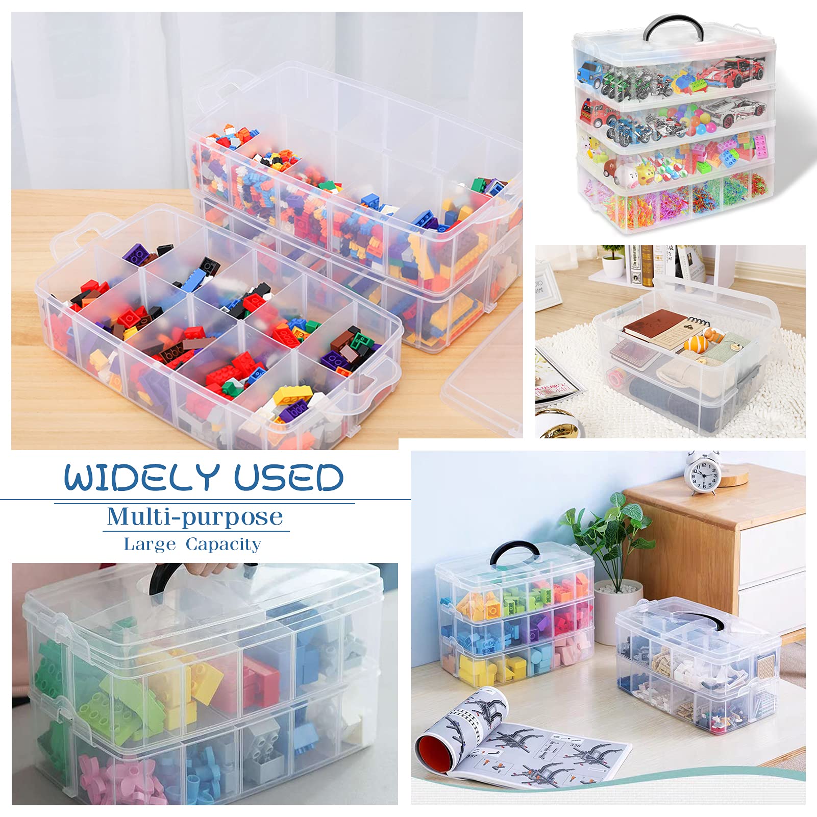 4-Tier Stackable Storage Container Box with 40 Adjustable Compartments, YOCOMEY Plastic Organizer Box Transparent Storage Case for Kids Toys, Art Crafts, Jewelry, Supplies, Fuse Beads, Washi Tapes