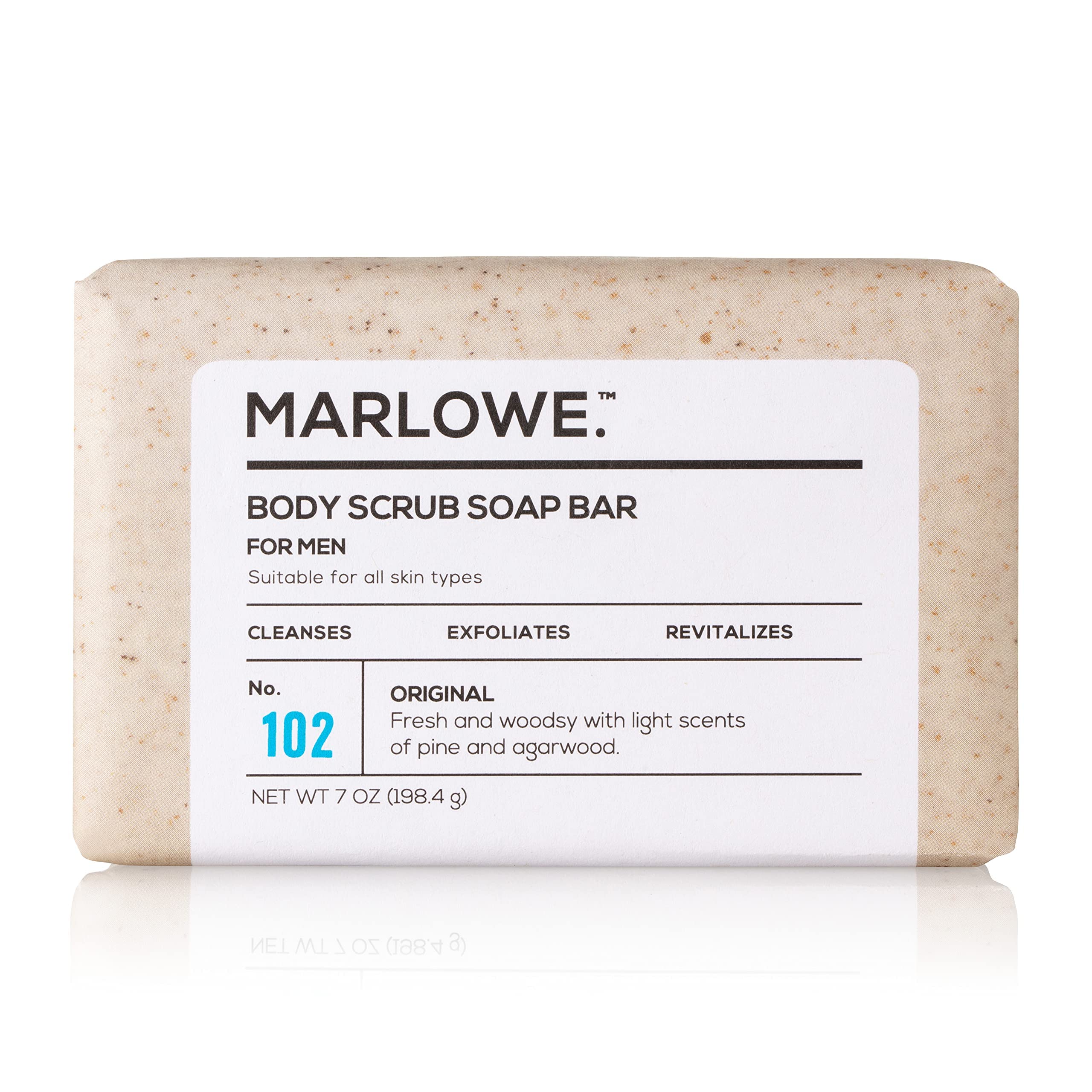 MARLOWE. No. 102 Body Scrub Soap Bar and No. 401 Travel Soap Zip Case | Best Exfoliating Bar for Men | Portable Bar Soap Case | Great Gift | Travel Friendly