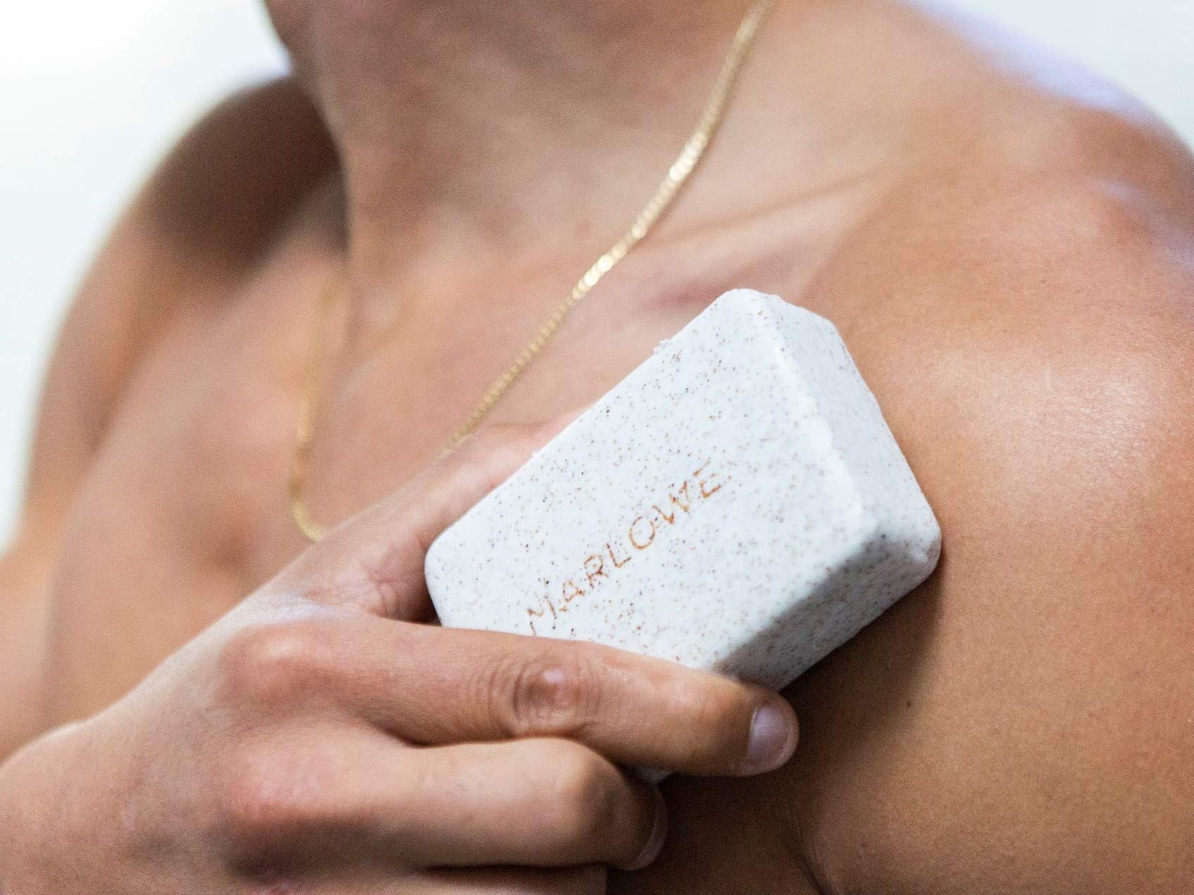 MARLOWE. No. 102 Body Scrub Soap Bar and No. 401 Travel Soap Zip Case | Best Exfoliating Bar for Men | Portable Bar Soap Case | Great Gift | Travel Friendly