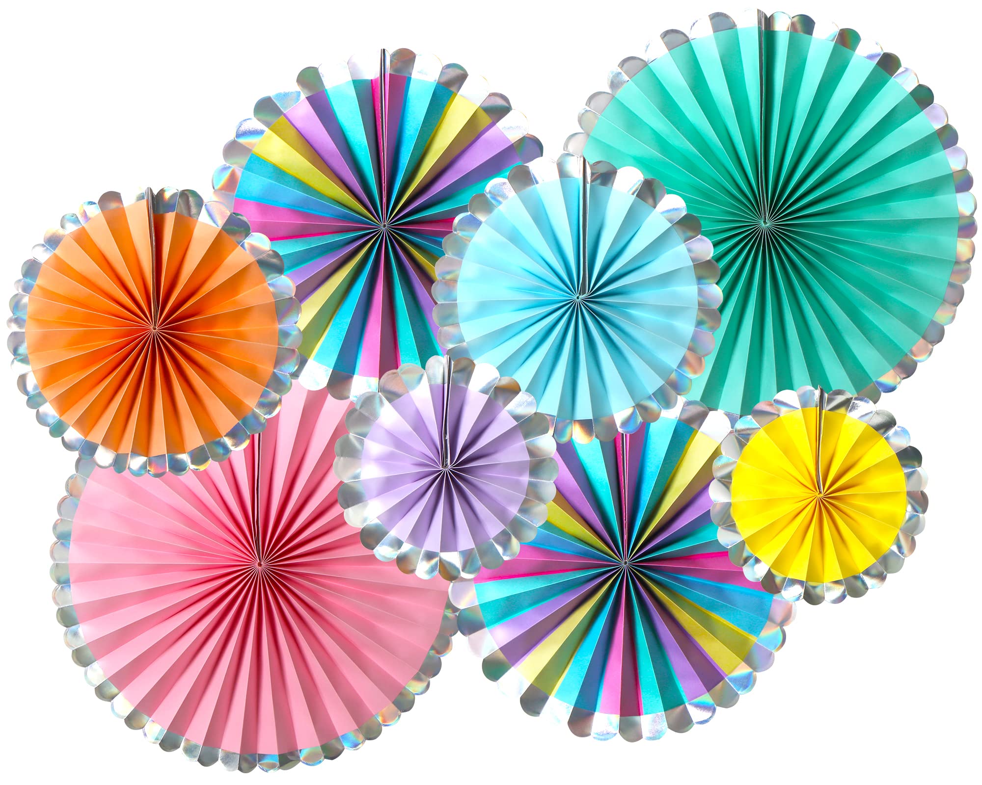 ADLKGG Colorful Party Hanging Paper Fans Set, Macaron Round Pattern Paper Garlands Decoration for Birthday Wedding Baby Shower Classroom Decor, Set of 8
