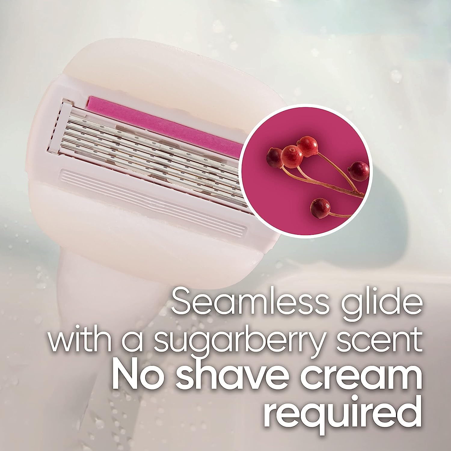Gillette Venus Comfortglide with Olay Sugarberry Womens Razor Handle + 2 Blade Refills, Silver, 1 Count