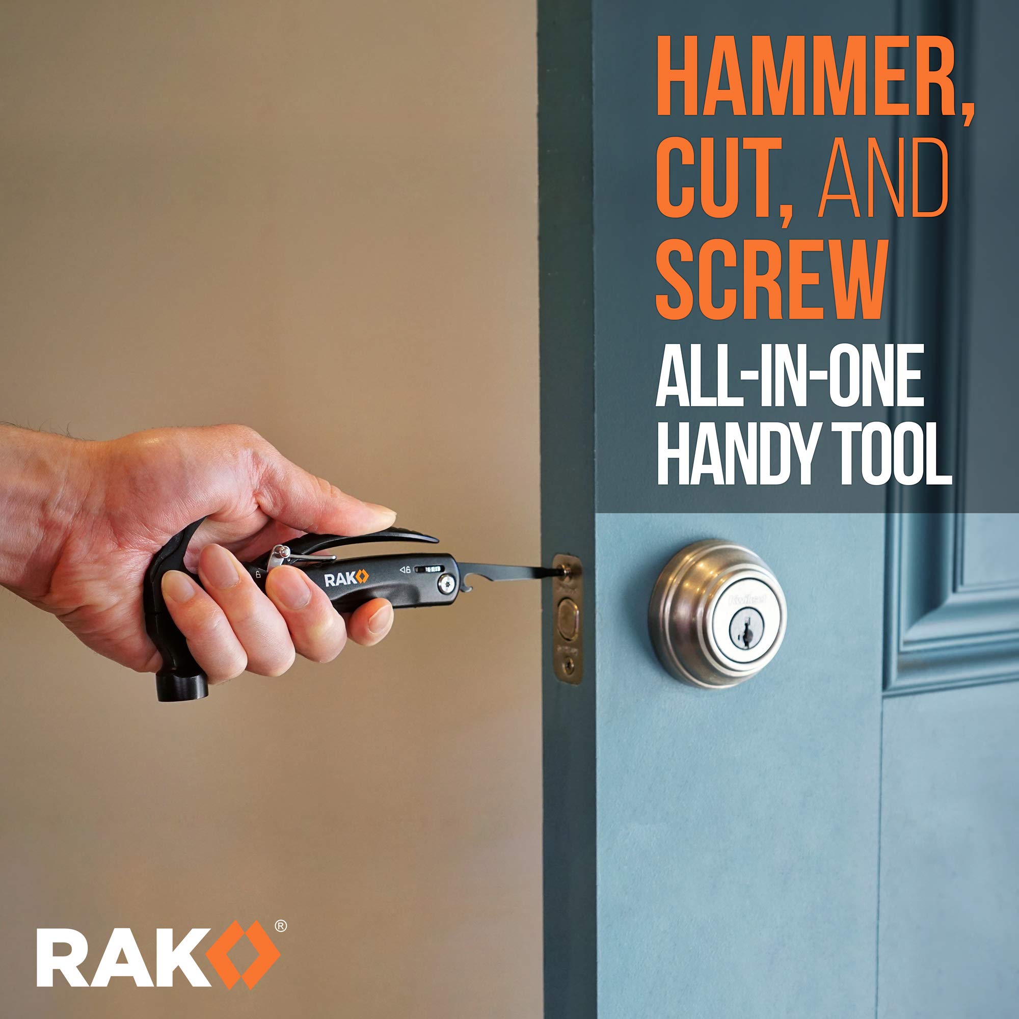 RAK Multitool Hammer - Valentine's Day Gifts For Men - Compact DIY Survival Multi Tool W/Screwdriver, Pliers, Bottle Key, Knife, Saw and More - Backpacking Gear & Camping Accessories