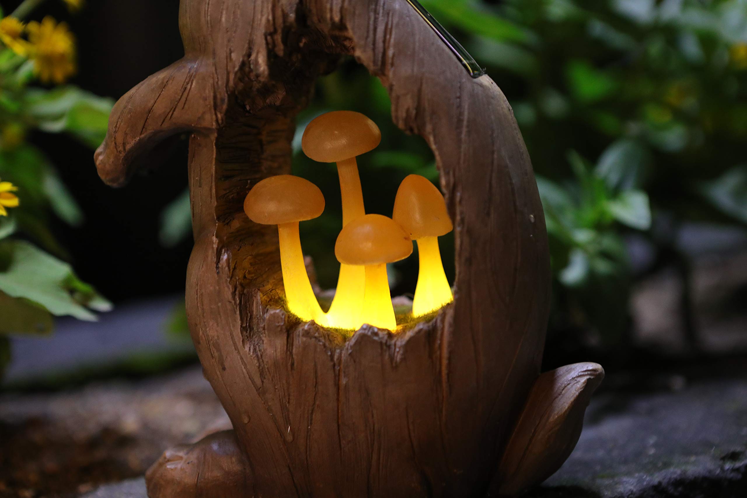 Joyathome Solar Garden Bunny Statues Rabbit with Mushroom Figurine, Solar Powered Resin Animal Sculpture Outdoor Lights for Patio Lawn,Yard ATR Garden Sculpture Decorations,11.7”H