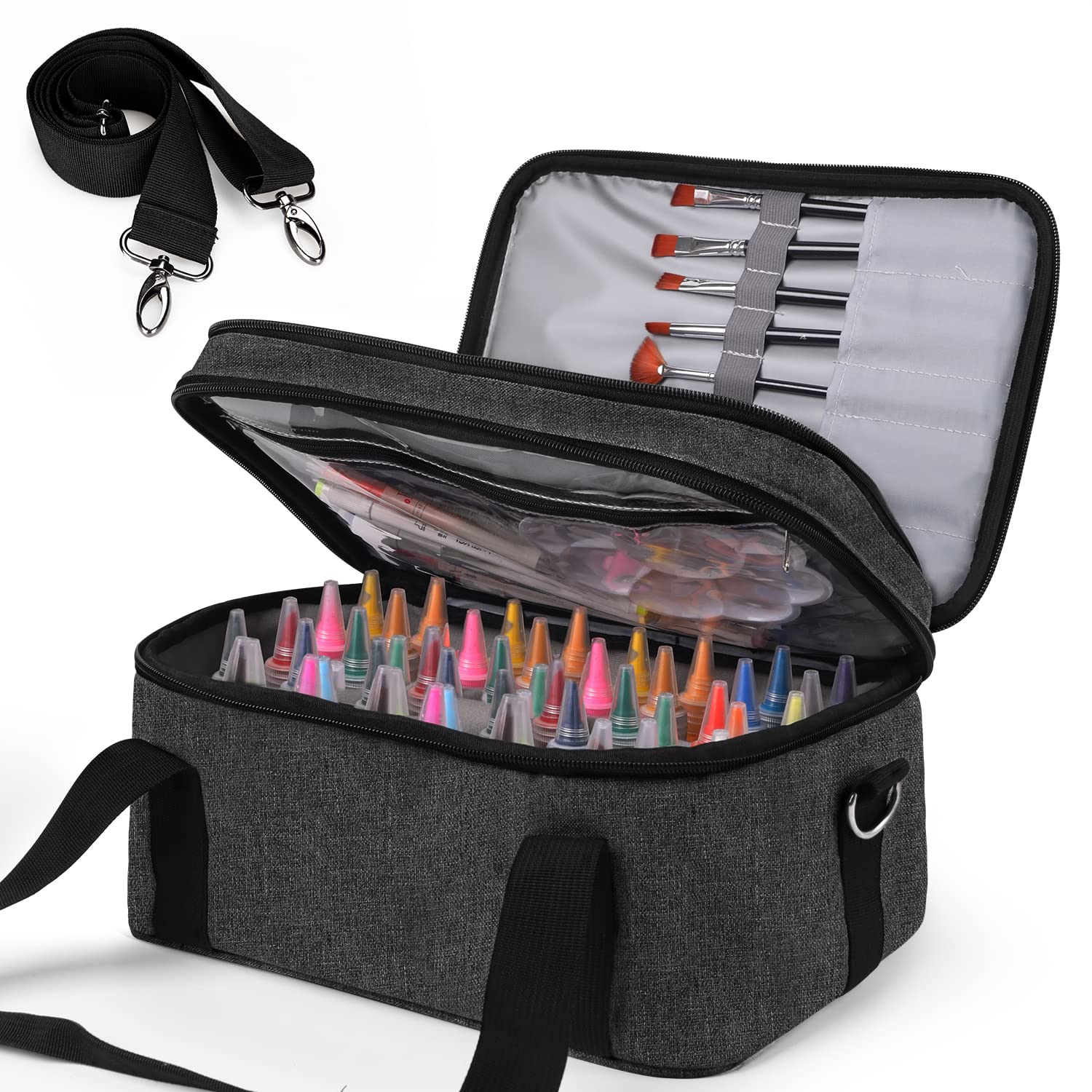 ALTLLEN Acrylic Paint Organizer Paint Brush Holder Art Storage Case for Acrylic Paint Carry Case Craft Paint Storage Paint Containers with Lids Art/Craft Supplies Storage Tote Bag