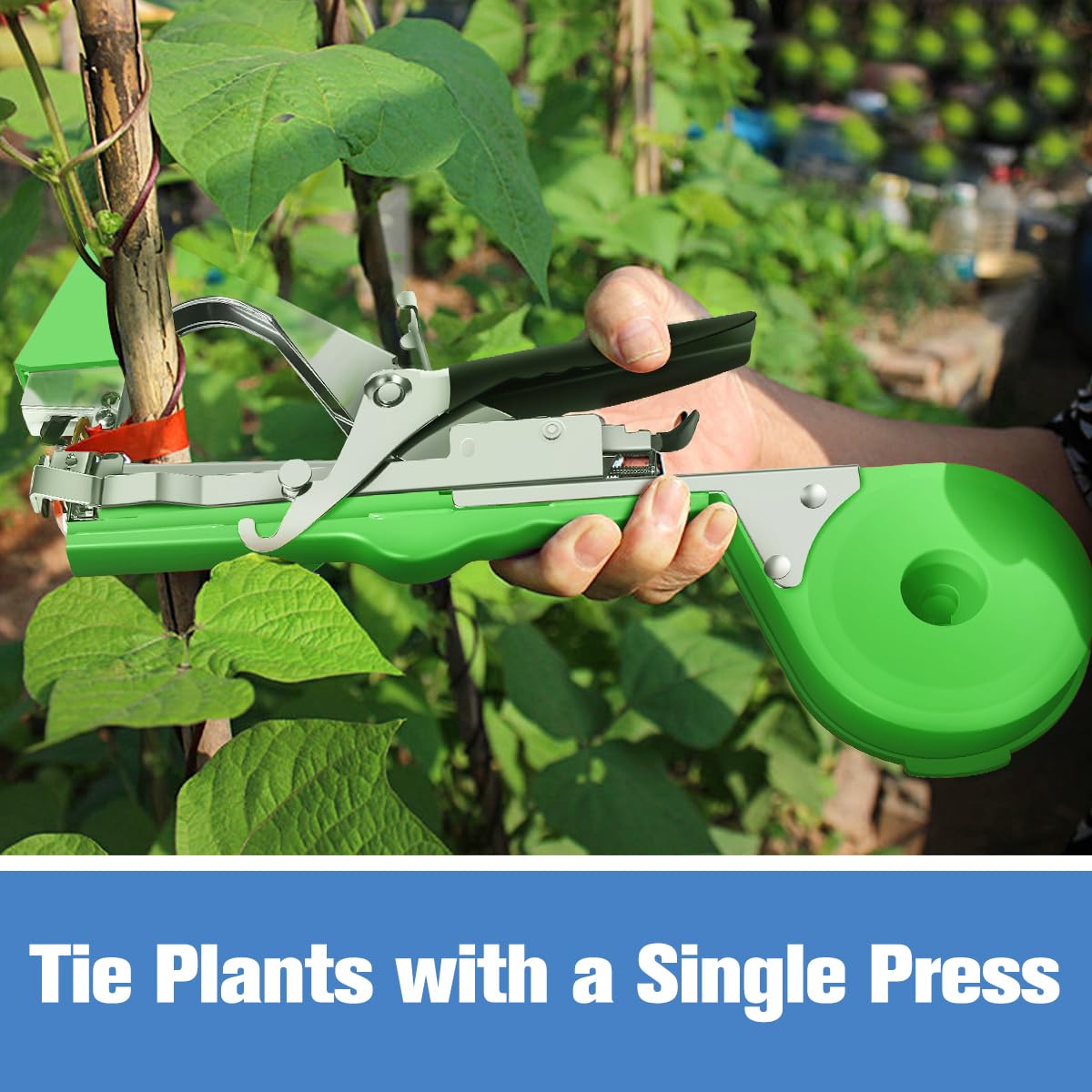 FUNTECK Plant Tying Machine for Grapes, Raspberries, Tomatoes and Vining Vegetables, Comes with Tapes, Staples and Two Replacement Blades,Green