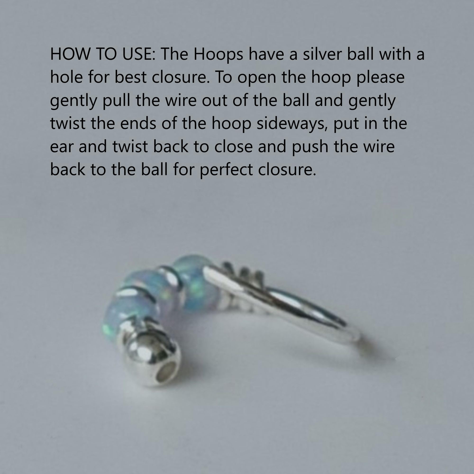Handmade Silver Single Teany Tiny 8MM Nose Ring Cartilgae Helix Piercing Hoop Earring with Trio Blue Opal, 925 Sterling Silver 8MM Thin 22Gauge Hoop for women, By Miya Jewelry Creations