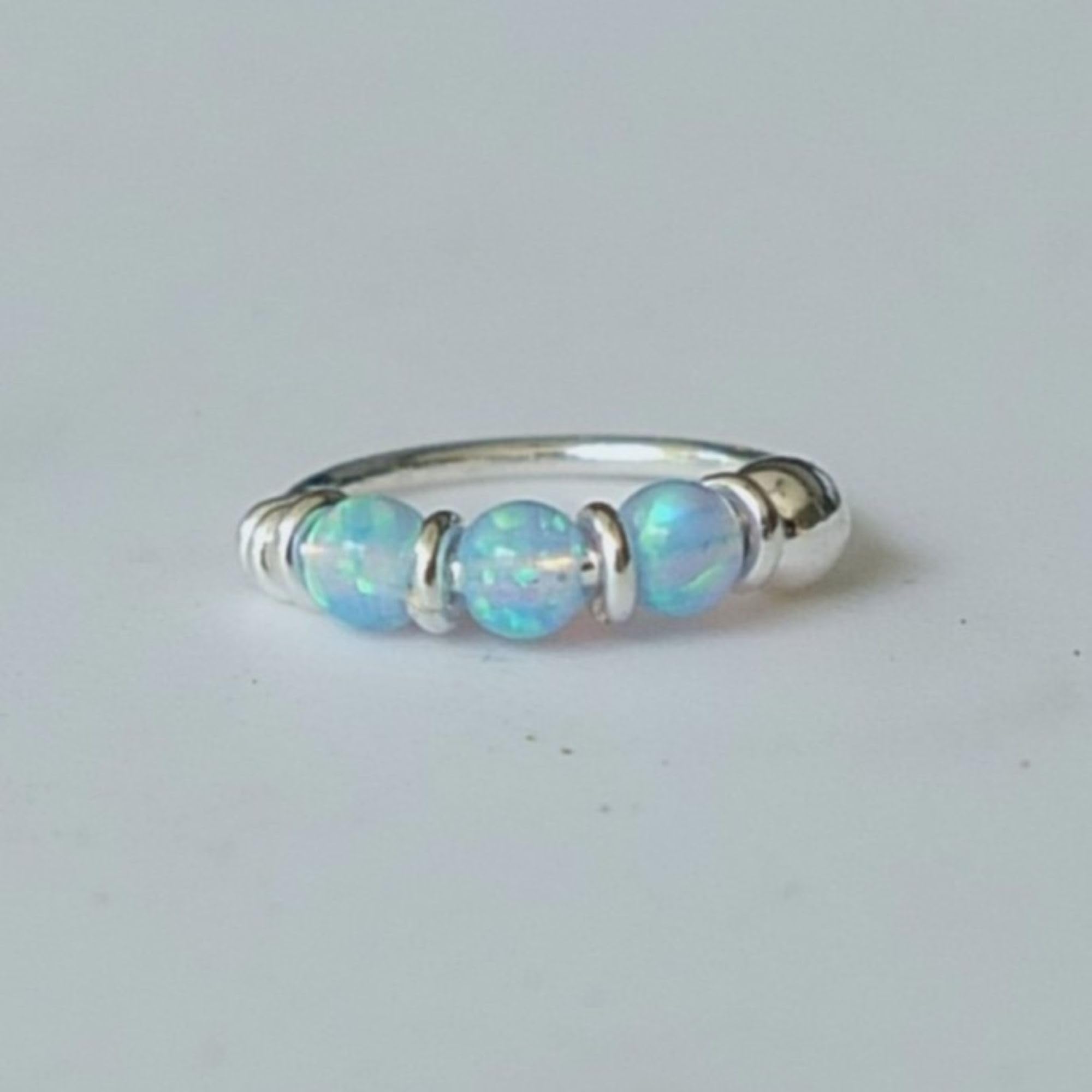 Handmade Silver Single Teany Tiny 8MM Nose Ring Cartilgae Helix Piercing Hoop Earring with Trio Blue Opal, 925 Sterling Silver 8MM Thin 22Gauge Hoop for women, By Miya Jewelry Creations