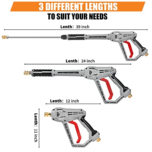 WXMECH Pressure Washer Gun with Extension Wand Replacement 5000 PSI High Power Washer Gun 39 Inch Adjustable Length with M22 14mm or M22 15mm Fitting 5 Nozzle Tips with Nozzle Holder (Grey)