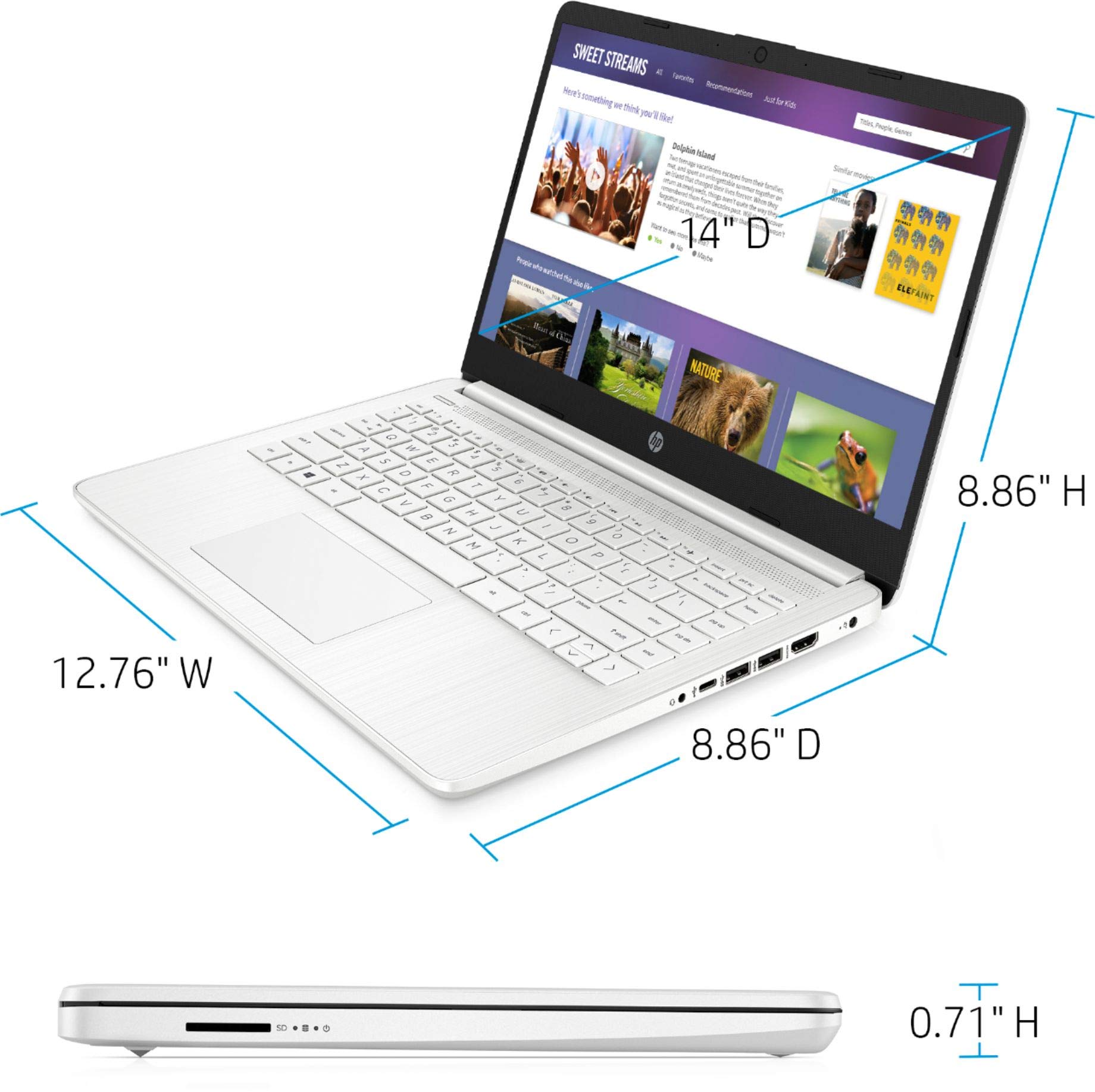 2022 Newest HP Stream 14" HD Laptop, Intel Celeron N4020(up to 2.8GHz), 8GB RAM, 128GB Space(64GB eMMC+64GB Card), 1-Year Office 365, WiFi, HDMI, USB-C, Webcam, Bluetooth, Windows 11S, White+JVQ MP