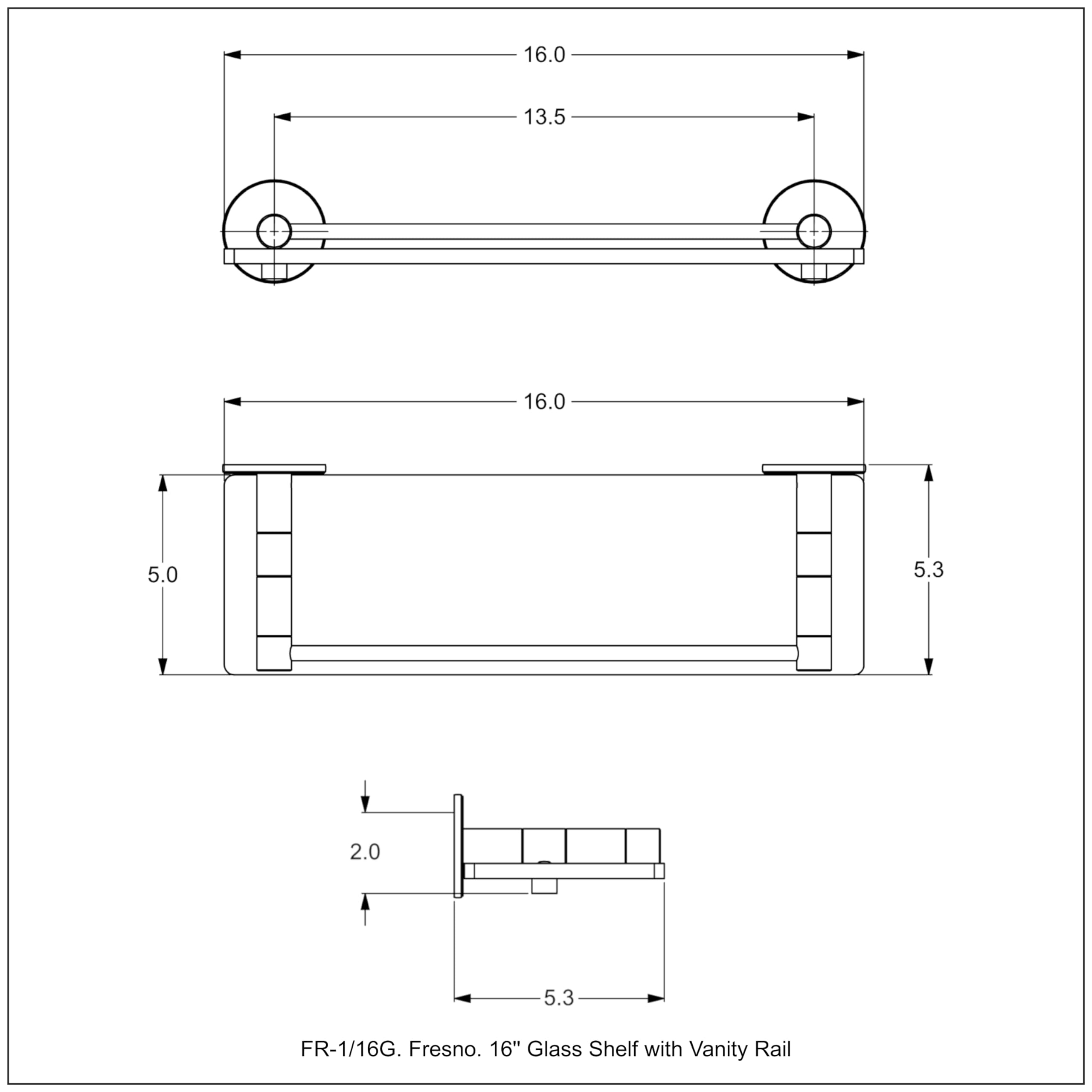 Allied Brass FR-1/16G Fresno Collection 16 Inch Vanity Rail Glass Shelf, Brushed Bronze