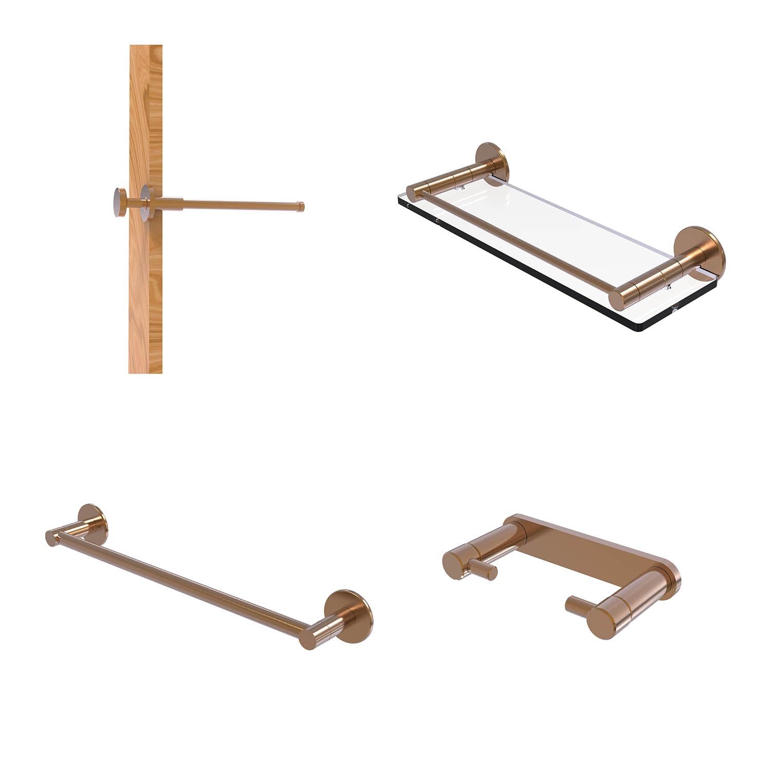 Allied Brass FR-1/16G Fresno Collection 16 Inch Vanity Rail Glass Shelf, Brushed Bronze