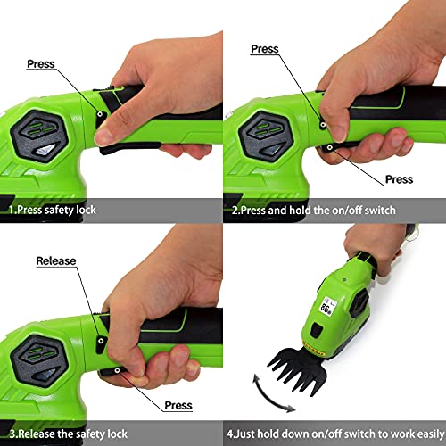 SOHONRY 2 in 1 Cordless Grass Shears Handheld Grass Hedge Trimmer, Electric Grass Clippers Shrub Bush Trimmer for Garden, with Rechargeable 8V Battery and Charger Included