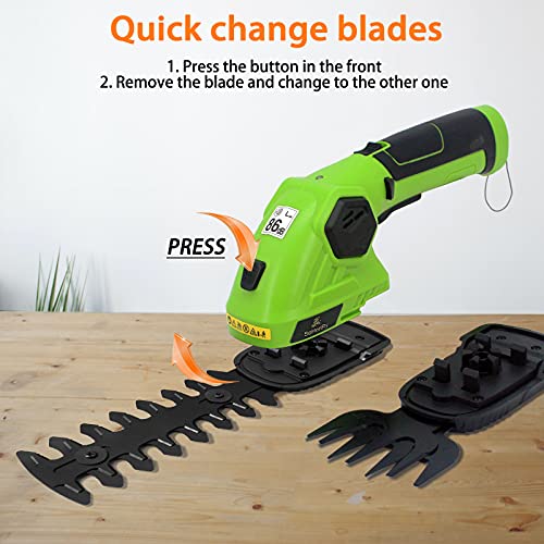 SOHONRY 2 in 1 Cordless Grass Shears Handheld Grass Hedge Trimmer, Electric Grass Clippers Shrub Bush Trimmer for Garden, with Rechargeable 8V Battery and Charger Included