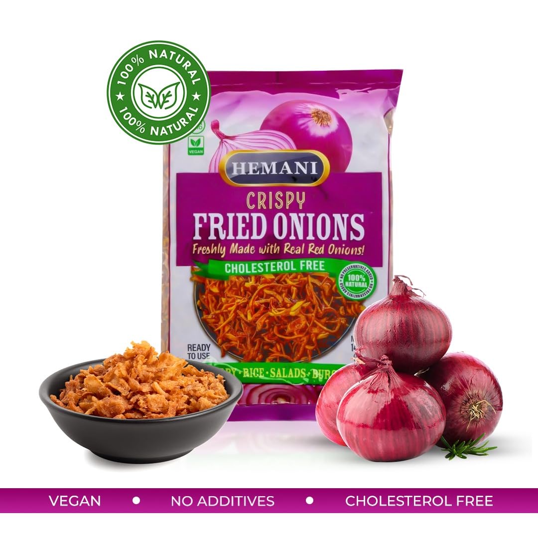 HEMANI Crispy Red Fried Onions 14.1 OZ (400g) - MSG Free French Fried Onions - Made with Real Red Onions - Perfect Crispy Onions for Cooking and Salad Topping