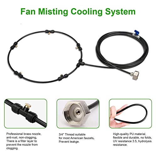 Leefasy Outdoor Fan Misting Kit Water Mister Spray for Cooling for Garden Patio Connects to Any Outdoor Fan