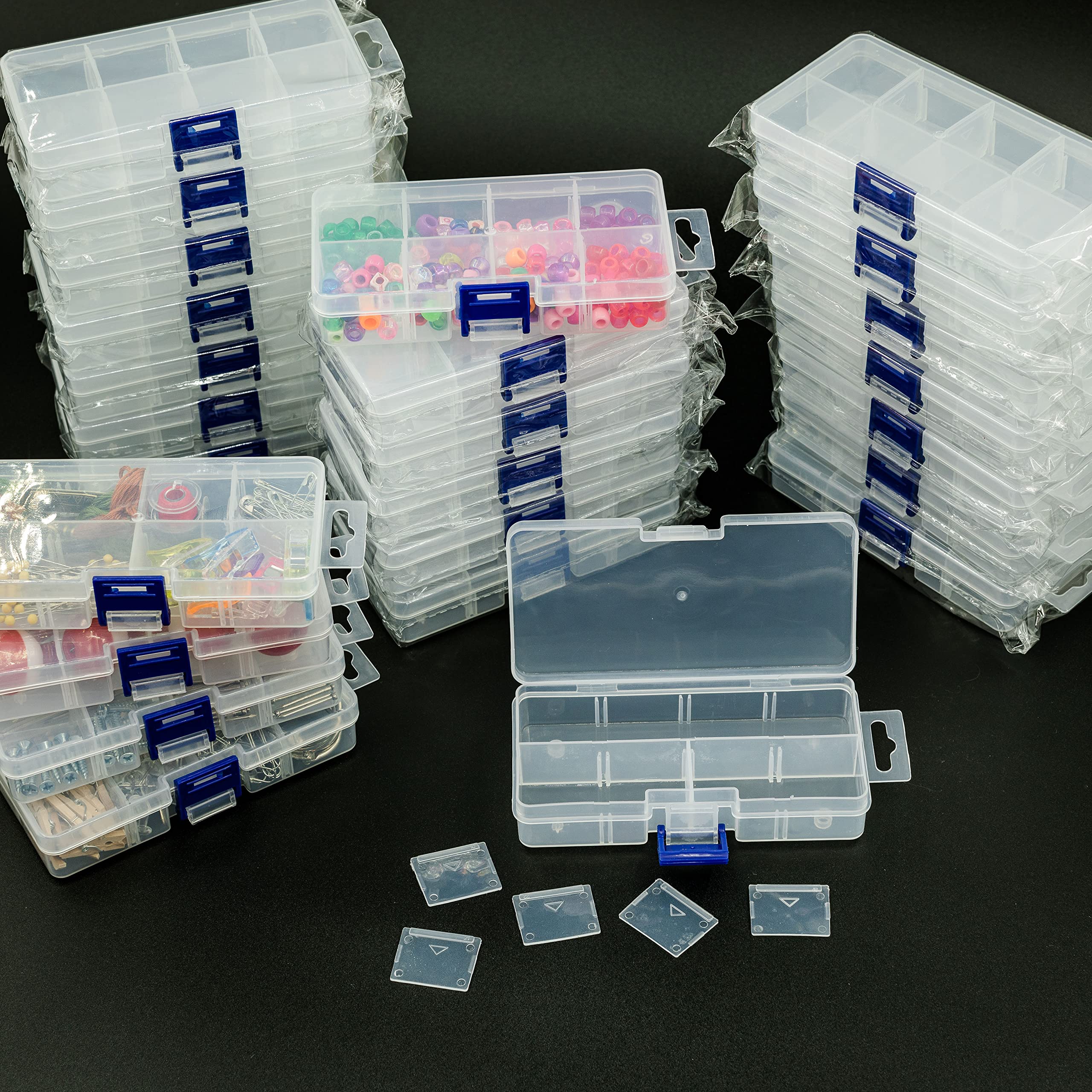 Element 115 25-Pack Small Plastic Storage Box Case Container Snackle Box 10 Grid (2.6" x 5") for Beads, Tackle Box, Fishing Hooks, Bobs, Buttons, Jewelry (Grid Size is .93" x 1.17") Pack of 25