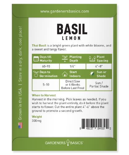 Lemon Basil Seeds for Planting Herbs - Heirloom Non-GMO Herb Plant Seeds for Home Herb Garden Indoors, Outdoors, and Hydroponics by Gardeners Basics