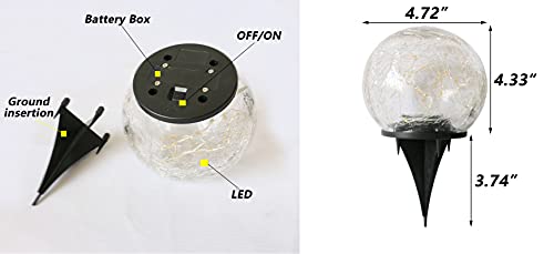 JIALINXIA Solar Lights Outdoor Garden Decor, 1 Pack Cracked Glass Ball Waterproof Warm White LED for Outside Decorations Pathway Patio Yard Lawn Gardening Gifts Accessories, 1 Globe (4.7")