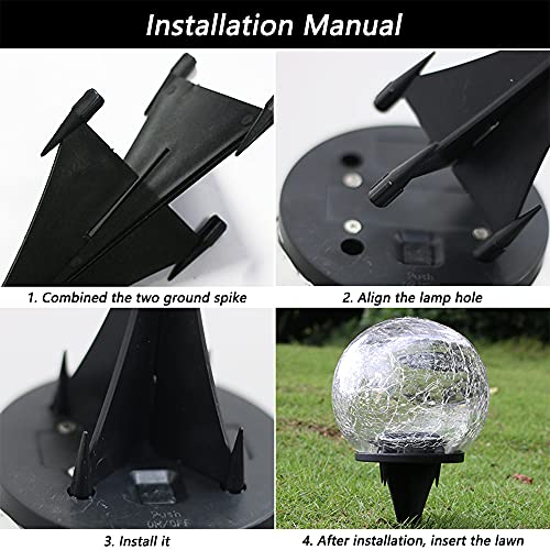 JIALINXIA Solar Lights Outdoor Garden Decor, 1 Pack Cracked Glass Ball Waterproof Warm White LED for Outside Decorations Pathway Patio Yard Lawn Gardening Gifts Accessories, 1 Globe (4.7")