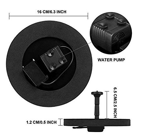Lheng Solar Powered Fountain Pump, Solar Birdbath Fountain, 7V/1.4W Free Standing Floating Birdbath Water Pumps for Garden, Patio, Pond and PoolIdeal